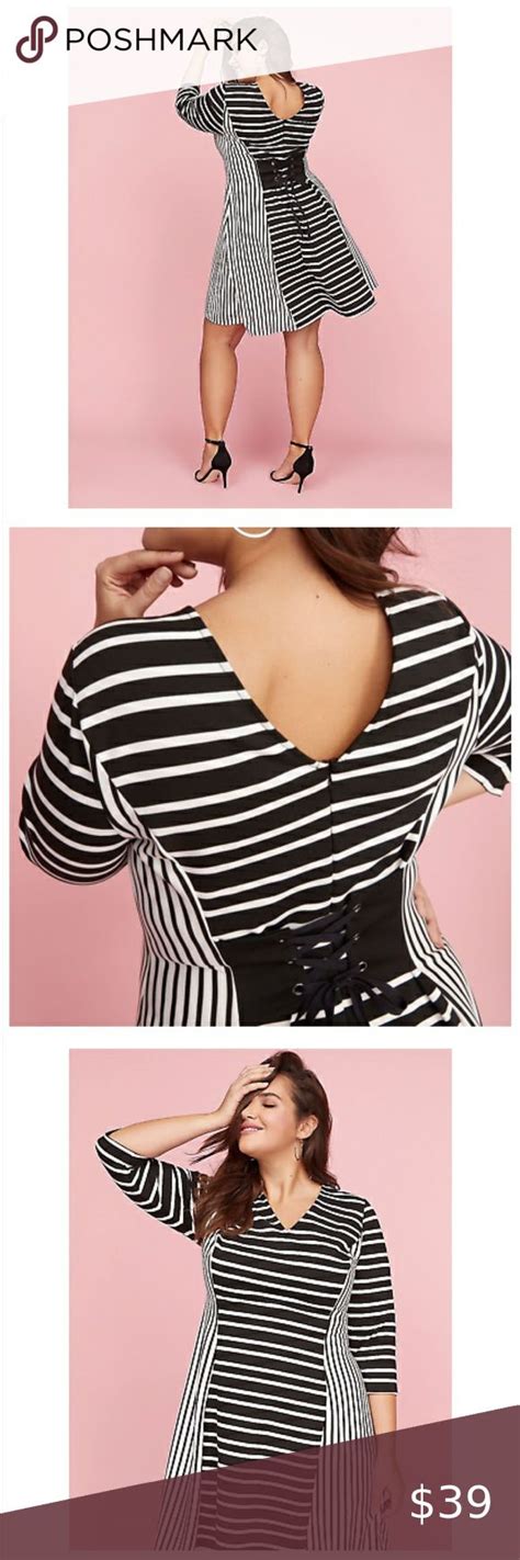 HP Lane Bryant Black And White Dual Striped Dress In 2022 Striped