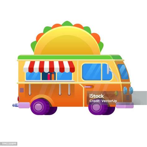 푸드 트럭 전통적인 멕시코 타코 차량 아이콘 벡터 일러스트 만화 스타일 타코에 대한 스톡 벡터 아트 및 기타 이미지 타코 트럭 거리 Istock