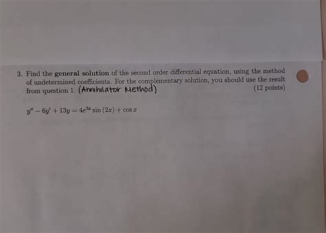 Solved Find The General Solution Of The Second Order Chegg