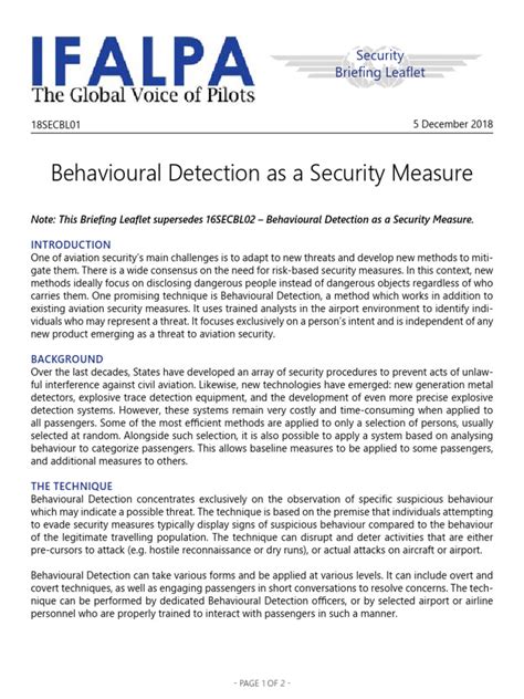 18secbl01 Behavioural Detection As A Security Measure Pdf Airport