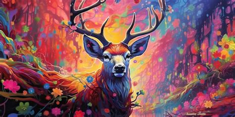 Premium Ai Image Ai Generated Ai Generative Psychedelic Stag Deer