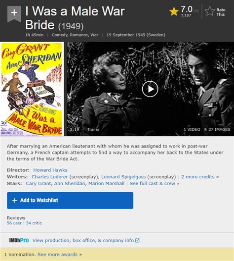 나는 전쟁 신부 19491080p 하워 드 혹스 캐리 그랜트 앤 쉐리던