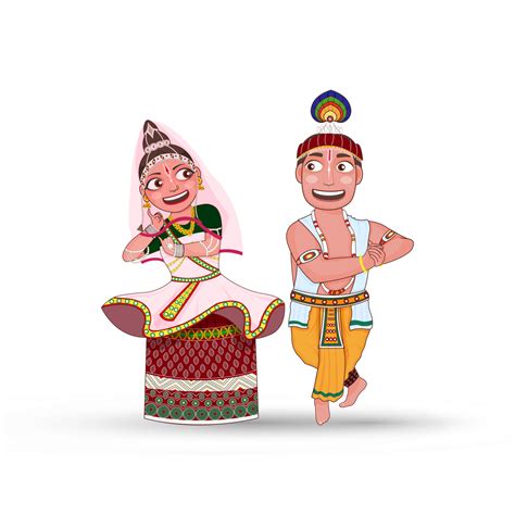 Young Couple Performing Manipuri Classical Dance In Traditional Attire
