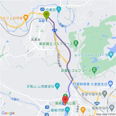 高麗駅から飯能市市民会館へのルートマップ MDATA
