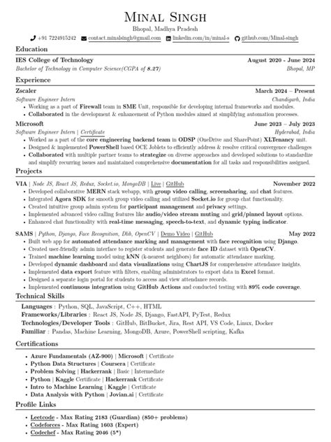 Minal S Resume Pdf Python Programming Language Computers