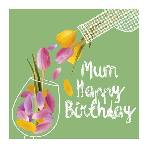 Tulips Wine Happy Birthday Mum Confetti Exploding Greetings Card Boomf