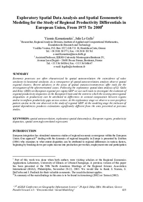 (PDF) Exploratory Spatial Data Analysis and Spatial Econometric Modeling for the study of ...