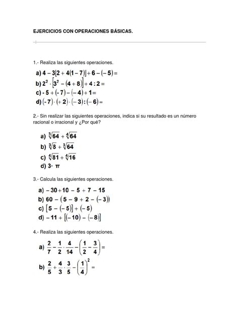 Ejercicios Con Operaciones Básicas Pdf