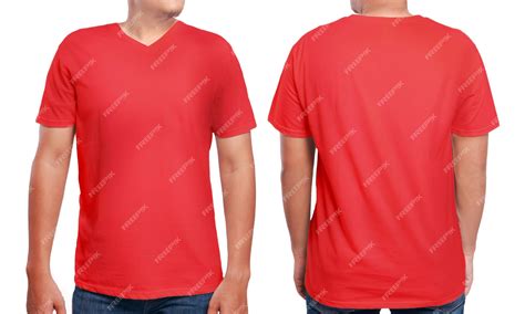 Premium Photo Red Tshirt Mock Up Front And Back View Isolated Male