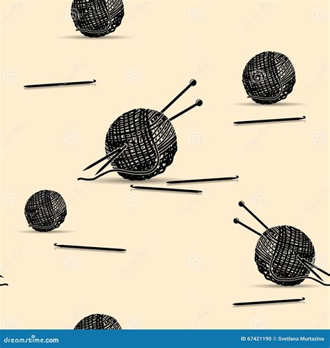 Seamless Pattern Silhouette Skeins Of Yarn For Knitting Stock Vector