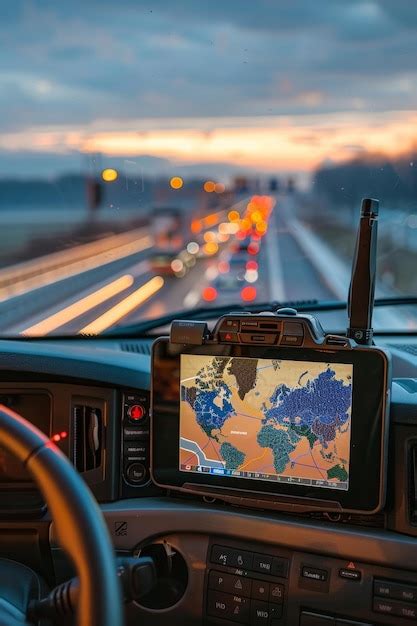 Premium Photo Global Shipping Routes GPS On Truck Dashboard During