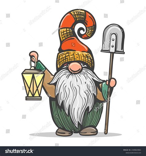 Dwarf Miner Gnome Shovel Lantern Vector Stock Vector Royalty Free