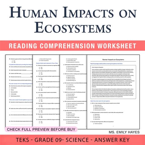 9th Grade Science Human Impacts On Ecosystems Worksheet Pdf Answer Key