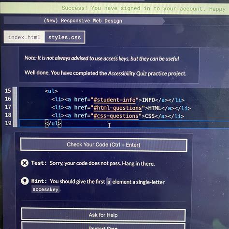Learn Accessibility By Building A Quiz Step 67 Html Css The