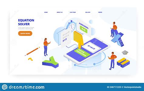 Equation Solver Landing Page Design Website Banner Vector Template