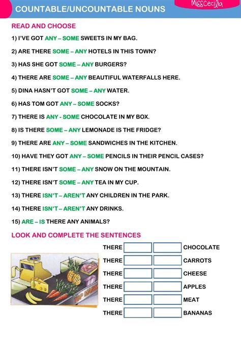 Countable And Uncountable Nouns Exercise 6 Worksheet