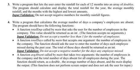 Solved 3 Write Program Lets User Enter Rainfall 12 Months Array Doubles Program Calculate