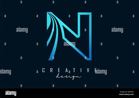 Outline Creative Letter N Logo With Leading Lines And Road Concept