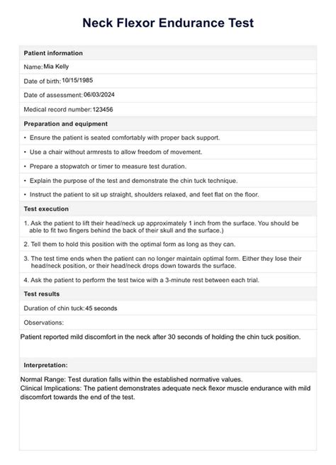 Neck Flexor Endurance Test And Example Free Pdf Download