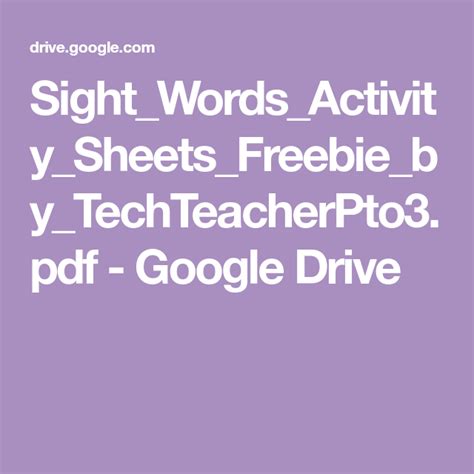 Sight Words Activity Sheets