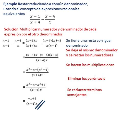 Suma Y Resta De Expresiones Racionales