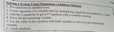 solved solving a system using elimination addition method