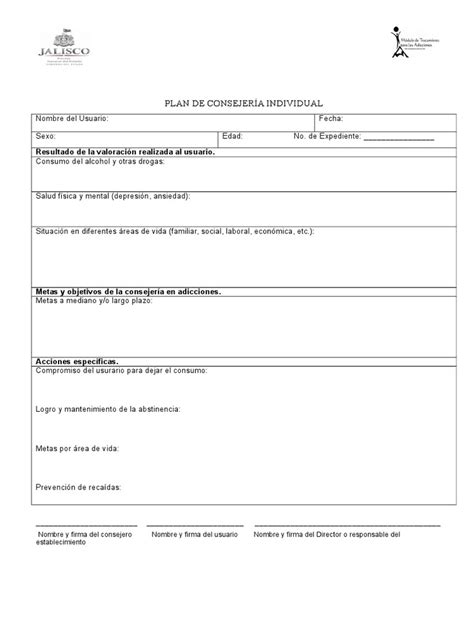 Plan De Consejería Individual En Adicciones Pdf Estilo De Vida
