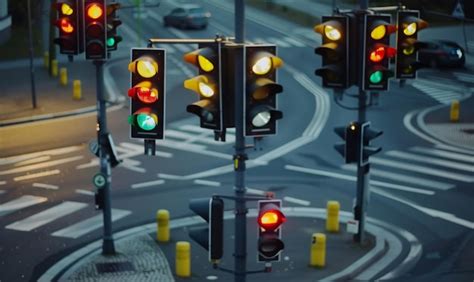 An Empty Intersection With Traffic Lights Premium Ai Generated Image
