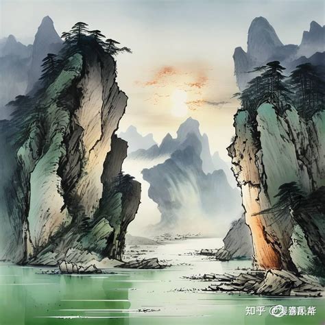 Ai古诗水墨画图文欣赏之望天门山 知乎