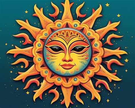 Uma Ilustração De Um Sol Com Um Rosto Nele Vetor Premium