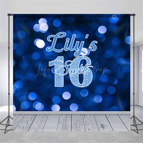 Gradient Blue Bokeh Sweet 16 Custom Birthday Backdrop Lofaris