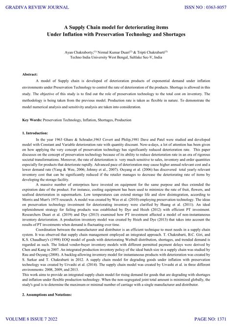 Pdf A Supply Chain Model For Deteriorating Items Under Inflation With