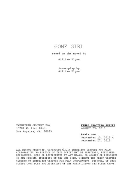 Gonegirl Final Shooting Script Pdf Pdf