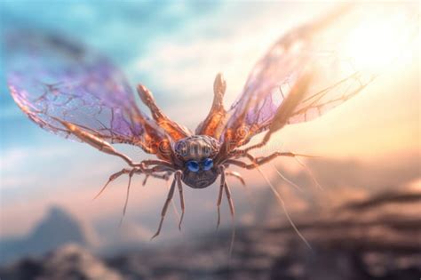 A Close Up Of A Flying Spider In The Sky Generative Ai Image Stock