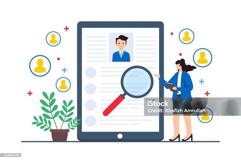 Flat Illustration Of Person Reviewing Resumes On Digital Tablet For