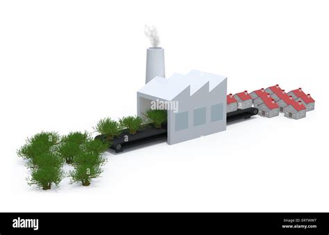 Factory That Transforms Trees Into Houses Isolated D Illustration Stock Photo Alamy