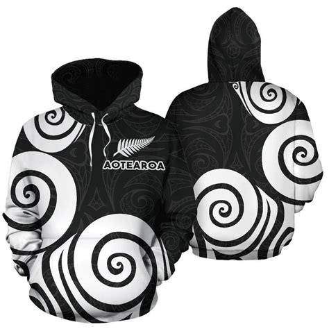 Island Wear Aotearoa Hoodie Patterns Maori Silver Fern Koru Polynesian