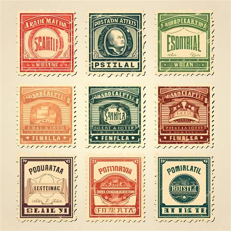 Premium Photo A Set Of Postal Stamp 2d Design With Vintage Style