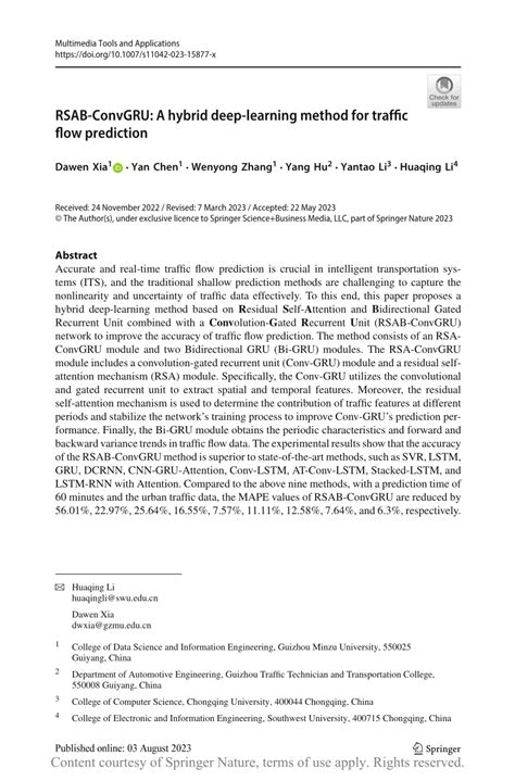 Rsab Convgru A Hybrid Deep Learning Method For Traffic Flow Prediction