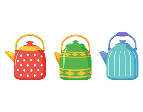 Premium Vector Set Teapot Ornament White Polka Dots Kettle With A Handle