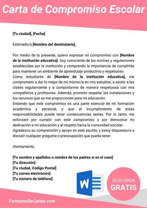 Carta De Compromiso Escolar 2023 Formatos De Cartas