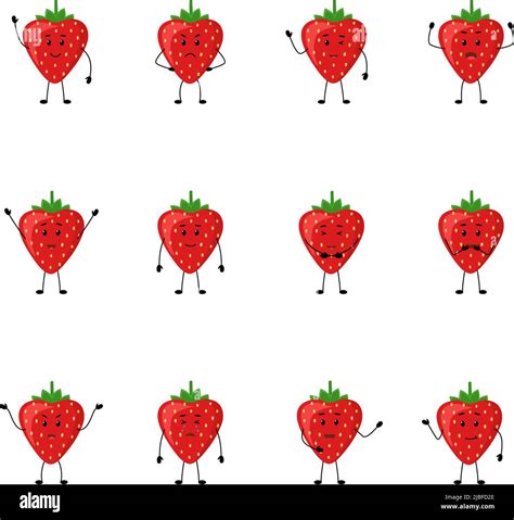 Strawberry Cute Berry Characters With Different Emotions Vector