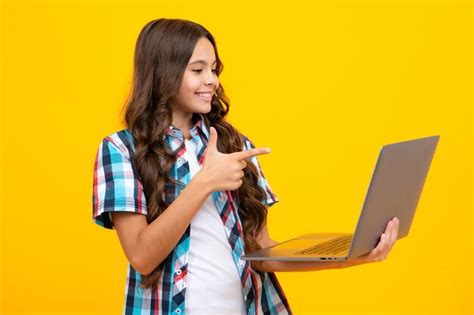 Premium Photo Young Student School Girl Studying With Laptop Computer