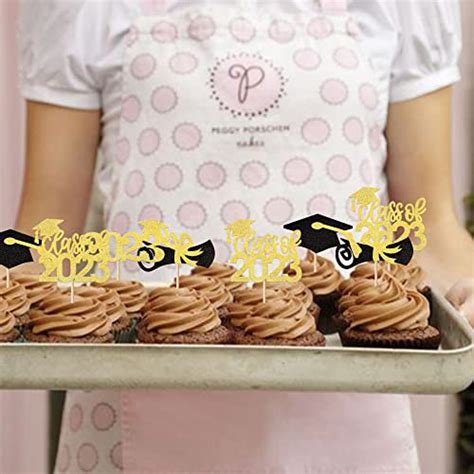 Rsstarxi 36 Pack 2023 Graduation Theme Cupcake Toppers Gold Glitter