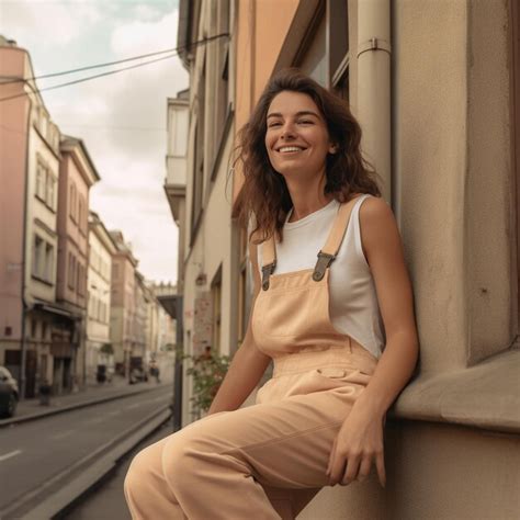 Premium Ai Image A Woman Sits On A Ledge Outside Of A Building With A