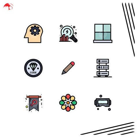 연필의 9 가지 간단한 채워진 평면 색상의 픽토그램 세트 세트 머리 데이터 Png 일러스트 및 벡터 에 대한 무료