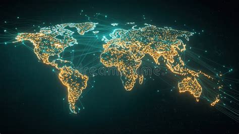 Global Network Data Visualization Digital World Map Showing Flow