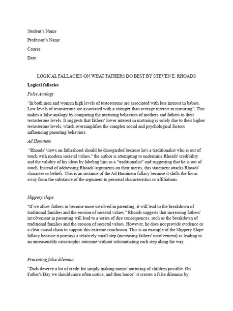 Logical Fallacies In The Second Assignment Pdf Fallacy Father