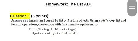 solved homework the list adt question 1 5 points assume