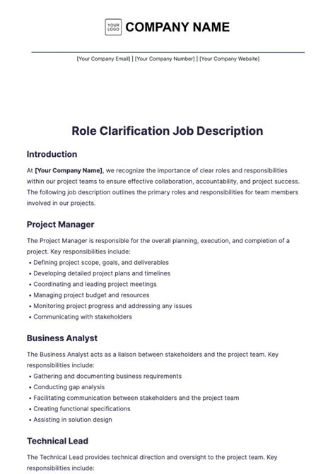 Free Role Clarification Job Description Template To Edit Online